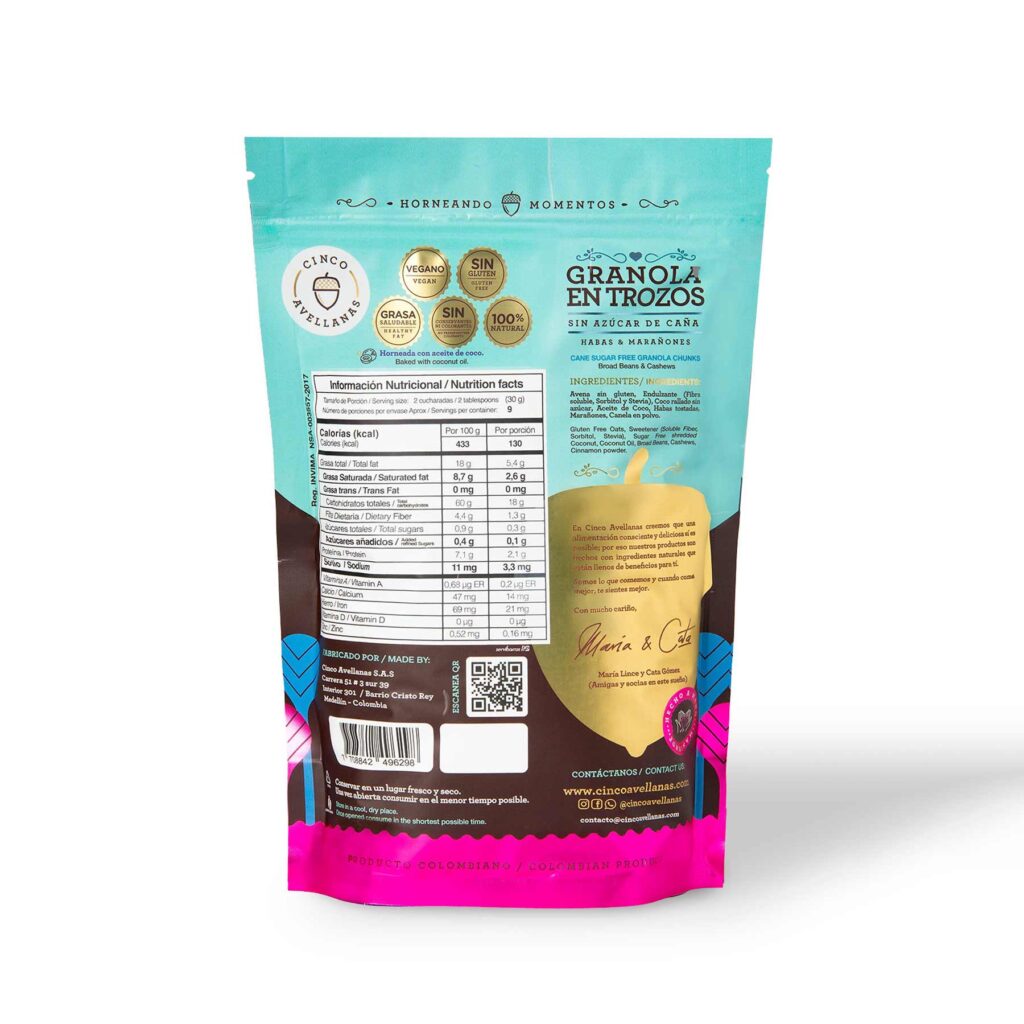 Granola Cero Azúcar Habas y Marañones 280 g - Cinco Avellanas