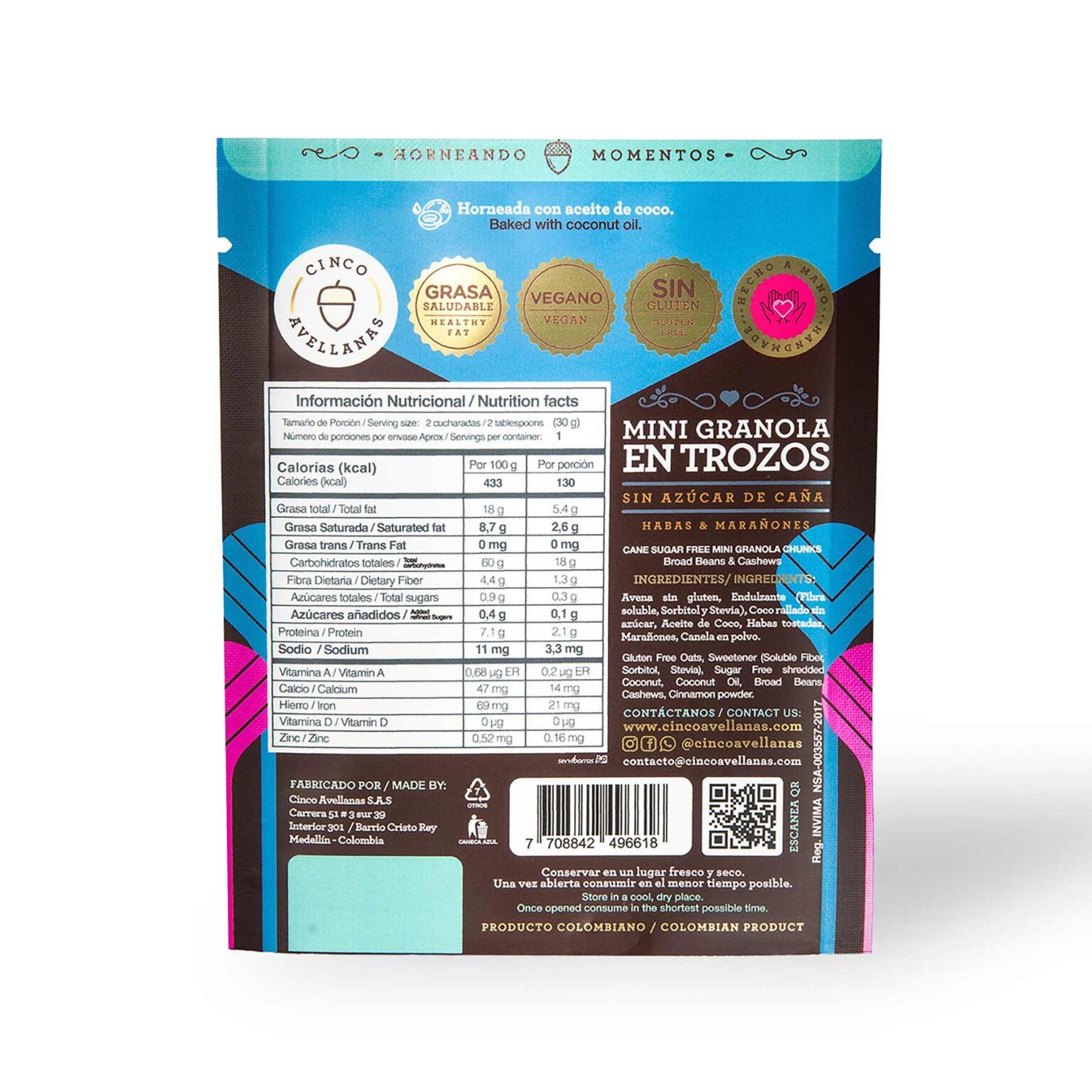 Granola Cero Azúcar Habas y Marañones 35 g - Cinco Avellanas